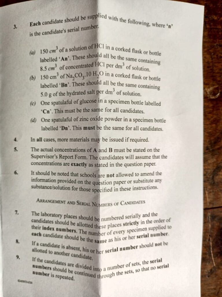 WAEC 2023 CHEMISTRY SPECIMENS - Expo Pin