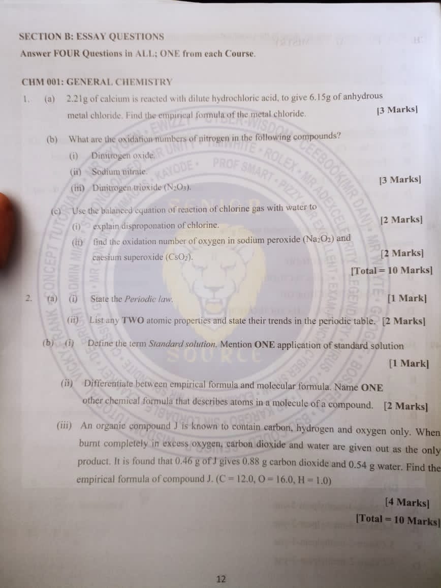 JUPEB CHEMISTRY THEORY QUESTIONS 2023 - Expo Pin