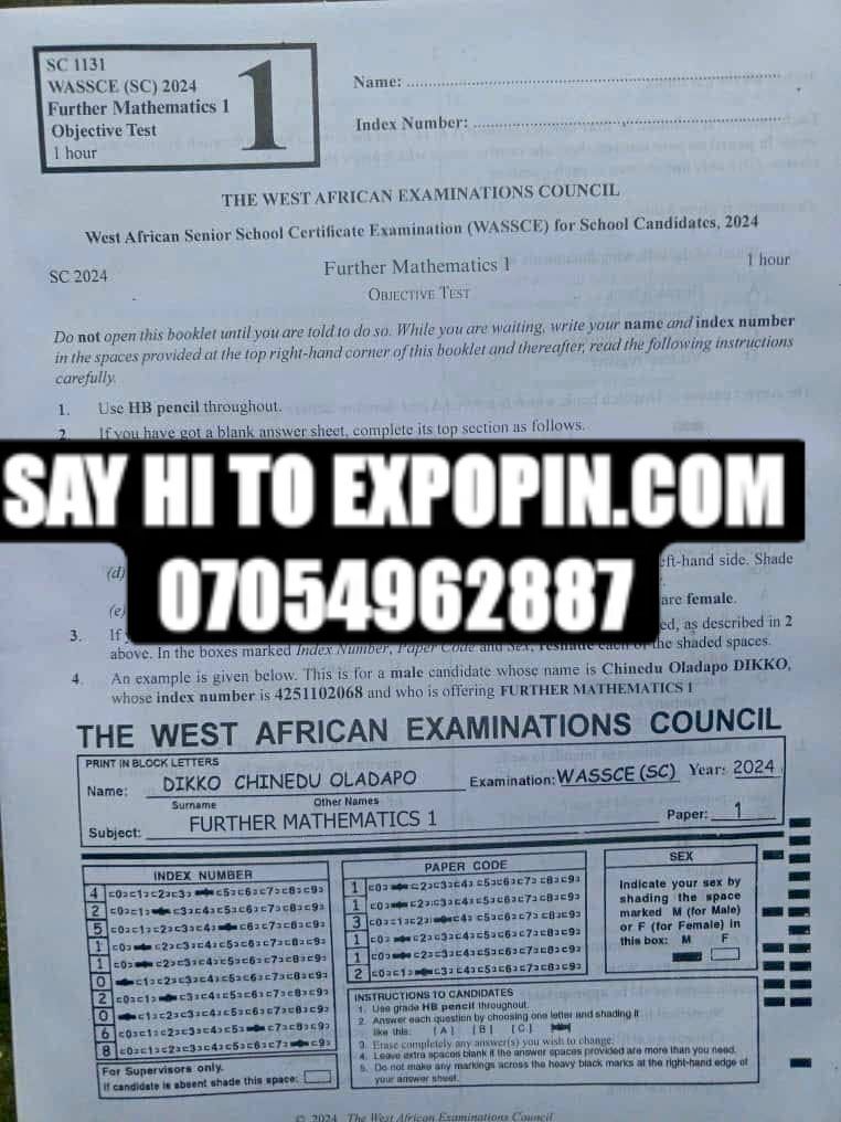 WAEC 2024 FURTHER MATHEMATICS QUESTIONS - Expo Pin