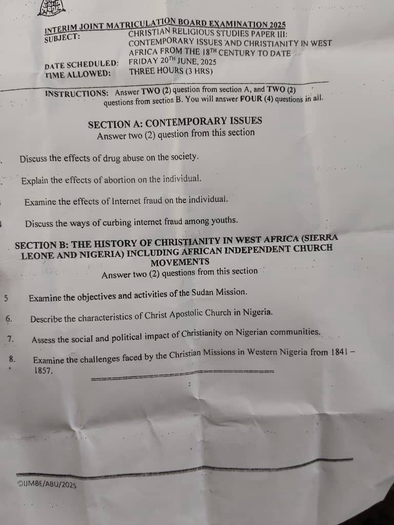 IJMB 2025 CRS PAPER III QUESTIONS - Expo Pin