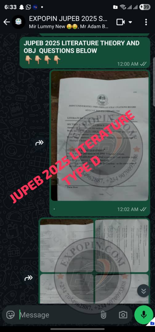 JUPEB 2025 LITERATURE QUESTIONS AND ANSWERS - Expo Pin